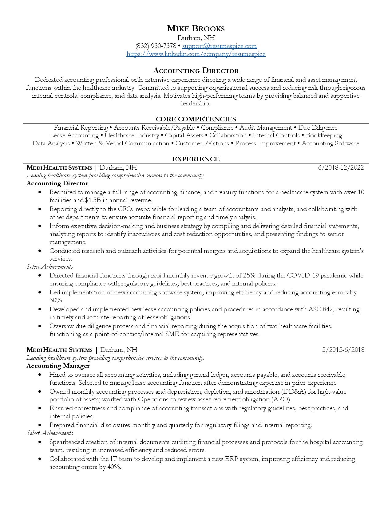 Accounting Director – Healthcare - ResumeSpice