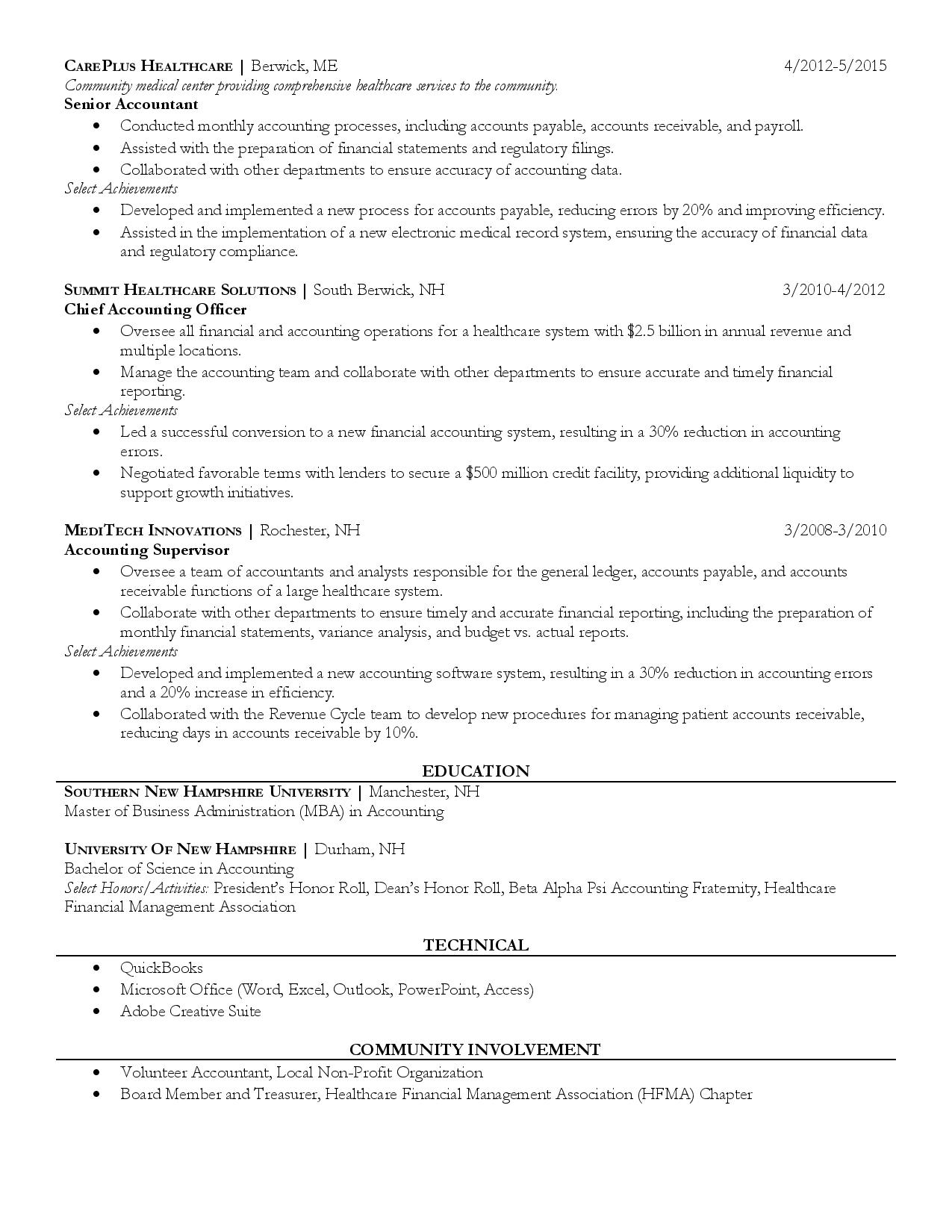 Accounting Director – Healthcare - ResumeSpice